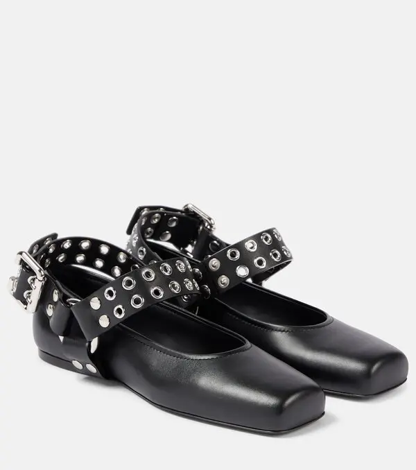 Alaïa Studded Leather Mary Jane Flats - Black