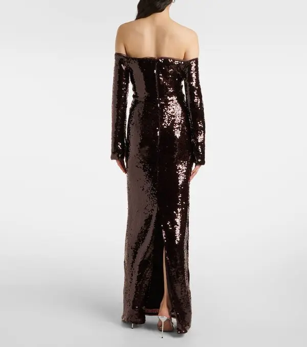 SELF-PORTRAIT Off-shoulder Sequin Gown