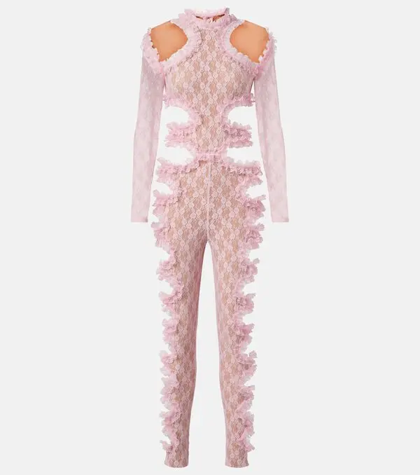 SELF-PORTRAIT X Christopher Kane Cutout Lace Catsuit - Pink