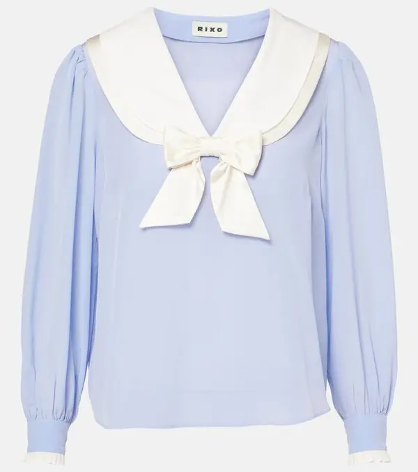 Rixo Eimer Silk Top - Blue