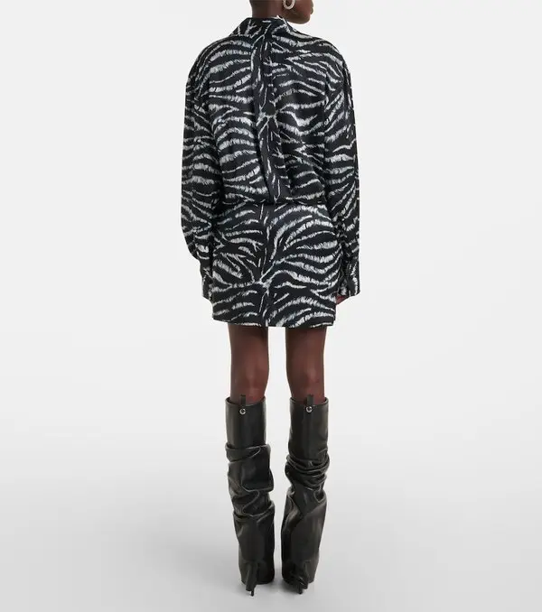 Attico Silvye Zebra-print Shirt Dress - Black
