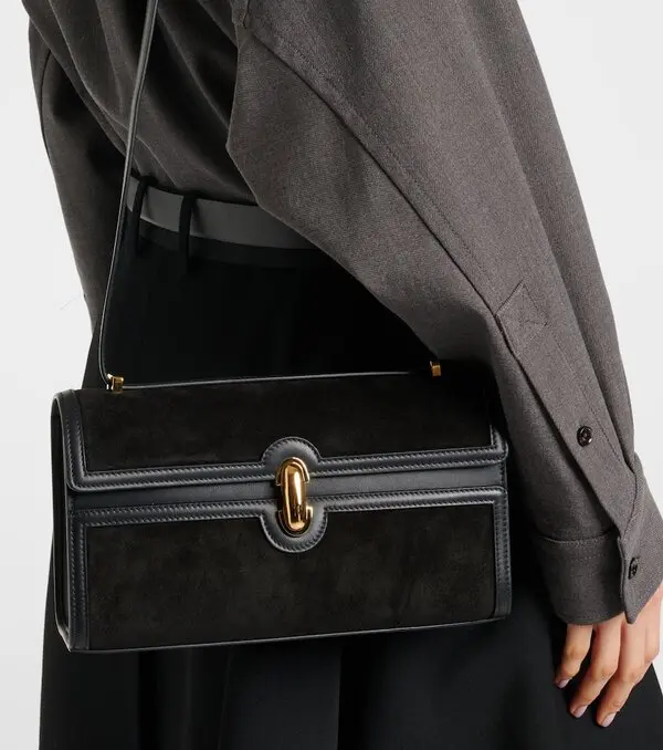 Savette Symmetry 26 Leather-trimmed Suede Shoulder Bag - Black