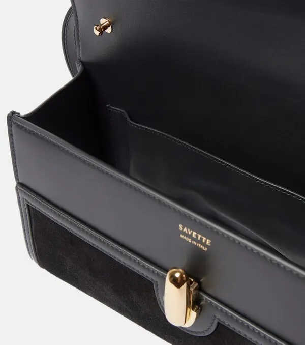 Savette Symmetry 26 Leather-trimmed Suede Shoulder Bag - Black