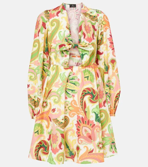 Etro Floral Cotton And Silk Minidress - Multicoloured
