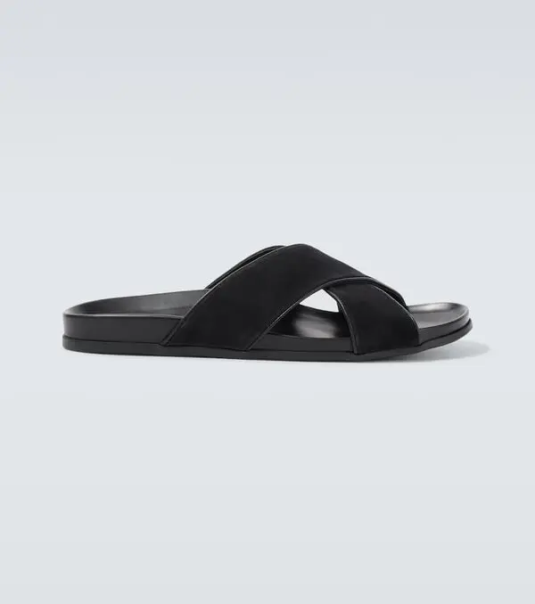 Manolo Blahnik Chiltern Suede Slides - Black