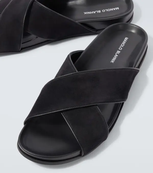 Manolo Blahnik Chiltern Suede Slides - Black