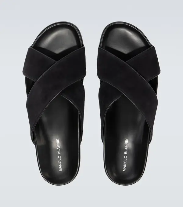 Manolo Blahnik Chiltern Suede Slides - Black