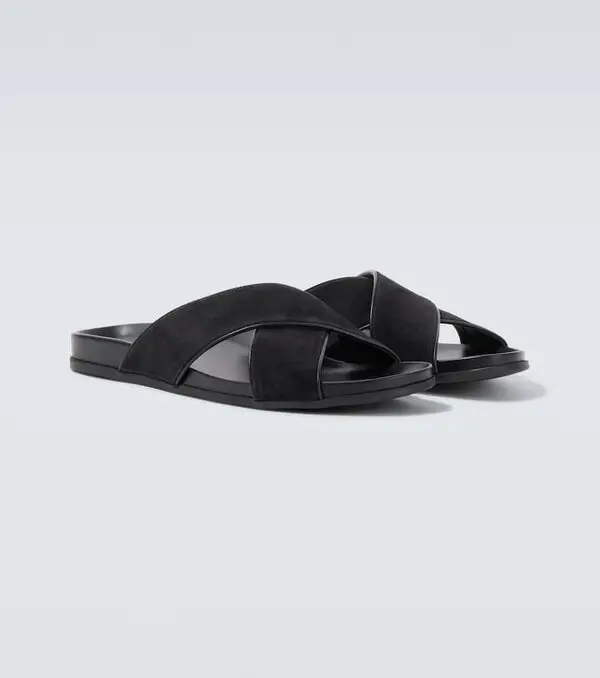 Manolo Blahnik Chiltern Suede Slides - Black
