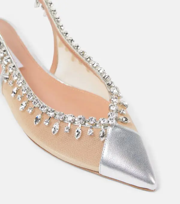 AQUAZZURA Temptation Crystal Mesh Slingback Flats