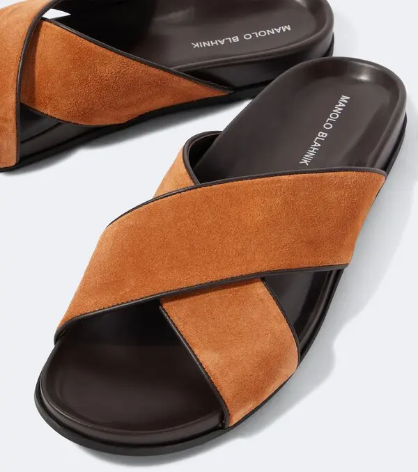 Manolo Blahnik Chiltern Suede Slides - Orange