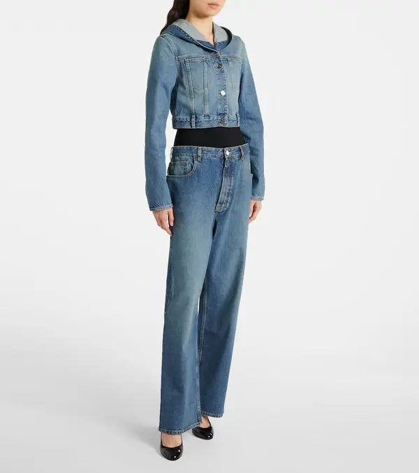 Alaïa Cropped Hooded Denim Jacket - Blue