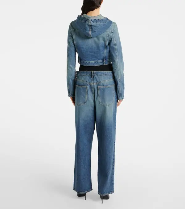 Alaïa Cropped Hooded Denim Jacket - Blue