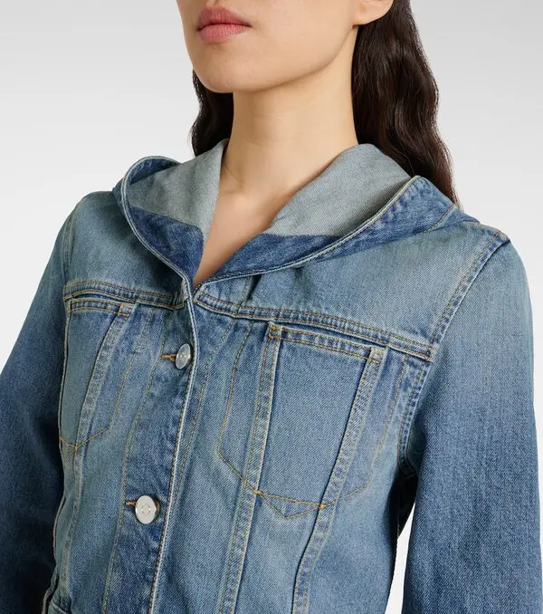 Alaïa Cropped Hooded Denim Jacket - Blue