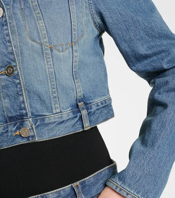 Alaïa Cropped Hooded Denim Jacket - Blue