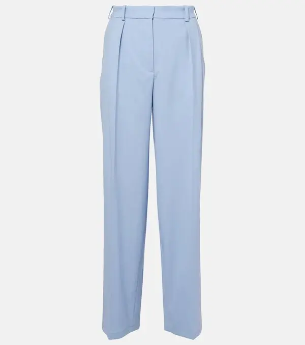 JOSEPH Buckle Wool Crêpe Wide-leg Trousers - Blue