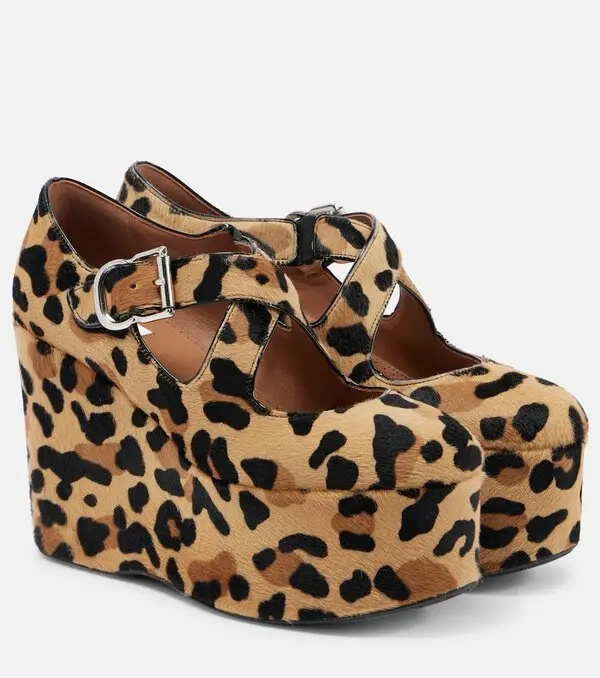 Alaïa Criss Cross Leopard-print Calf Hair Wedges - Brown