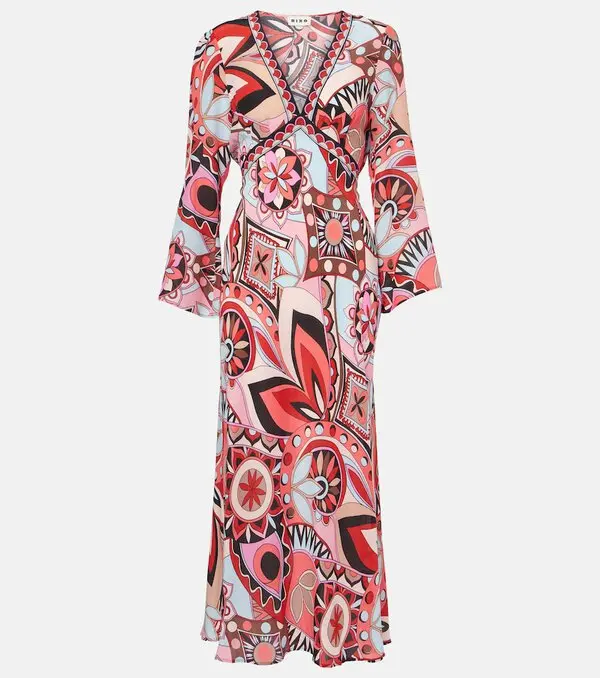 Rixo Tania Silk Maxi Dress - Red