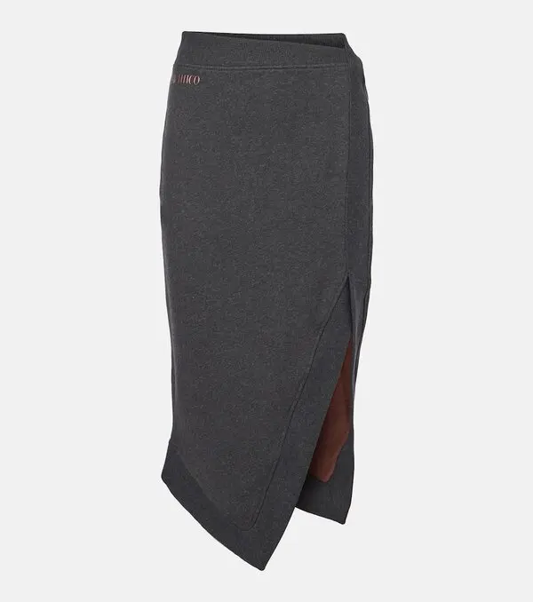 Attico Logo Asymmetric Cotton Jersey Midi Skirt - Black