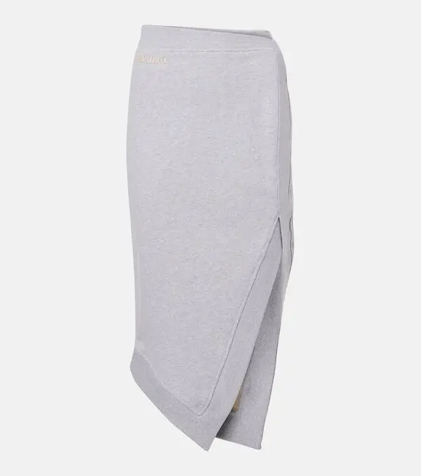 Attico Asymmetrical Logo Cotton Jersey Midi Skirt - Grey