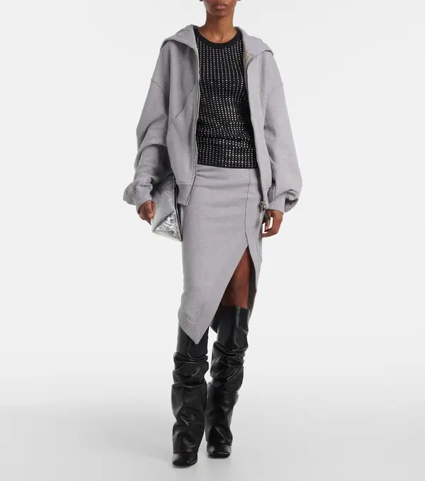 Attico Logo Asymmetric Cotton Jersey Midi Skirt - Grey