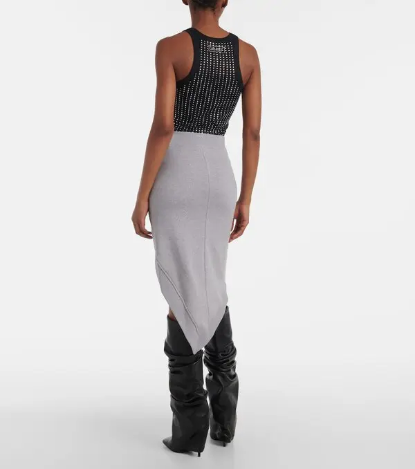 Attico Logo Asymmetric Cotton Jersey Midi Skirt - Grey
