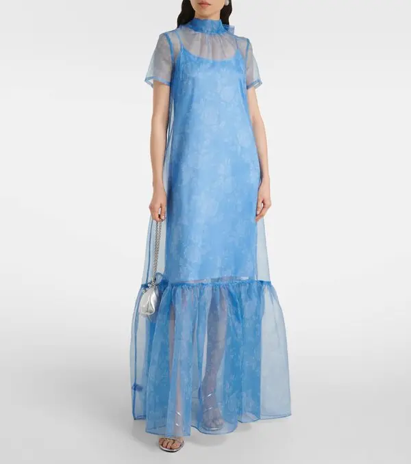 Staud Calluna Floral Organza Maxi Dress - Blue