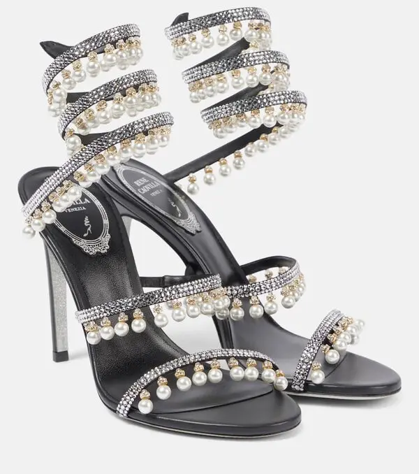 Rene Caovilla 105 Embellished Sandals - Black
