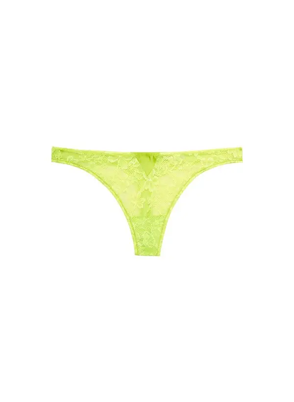 Fleur Du Mal Le Stretch Lace Thong - Neon Yellow