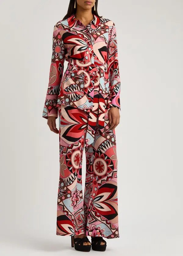 Rixo Aubree Printed Wide-leg Trousers