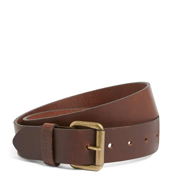 Barbour Matte Leather Belt With Gold-tone Buckle