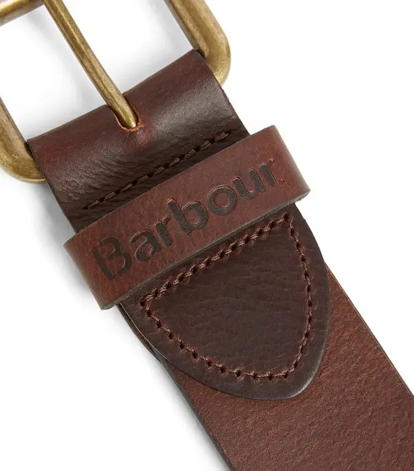 Barbour Matte Leather Belt With Gold-tone Buckle