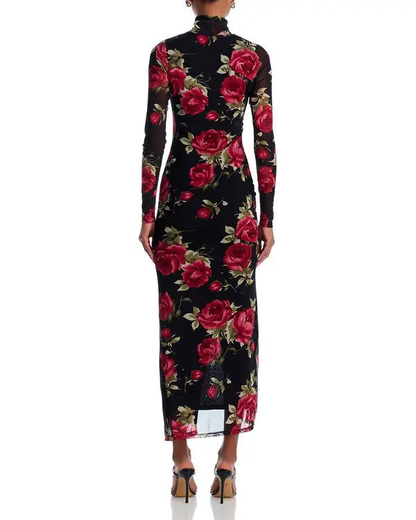 Aqua Rose Mesh Mock Neck Midi Dress