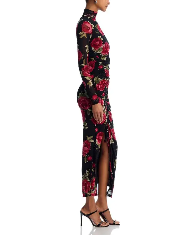 Aqua Rose Mesh Mock Neck Midi Dress