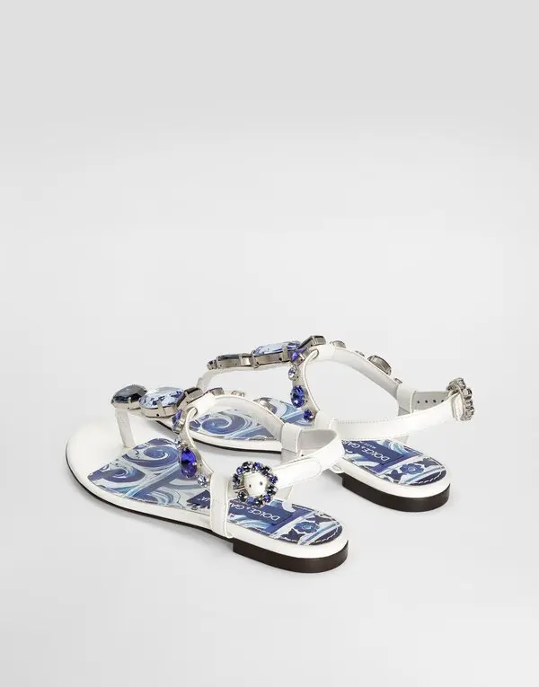 Dolce & Gabbana Patent Leather Thong Sandals - White