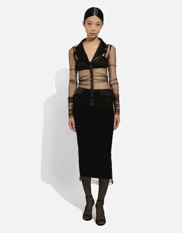 Dolce & Gabbana Stretch Tulle Pencil Skirt With Slit