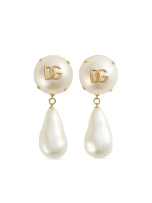 Dolce & Gabbana Logo Pearl Earrings - Gold