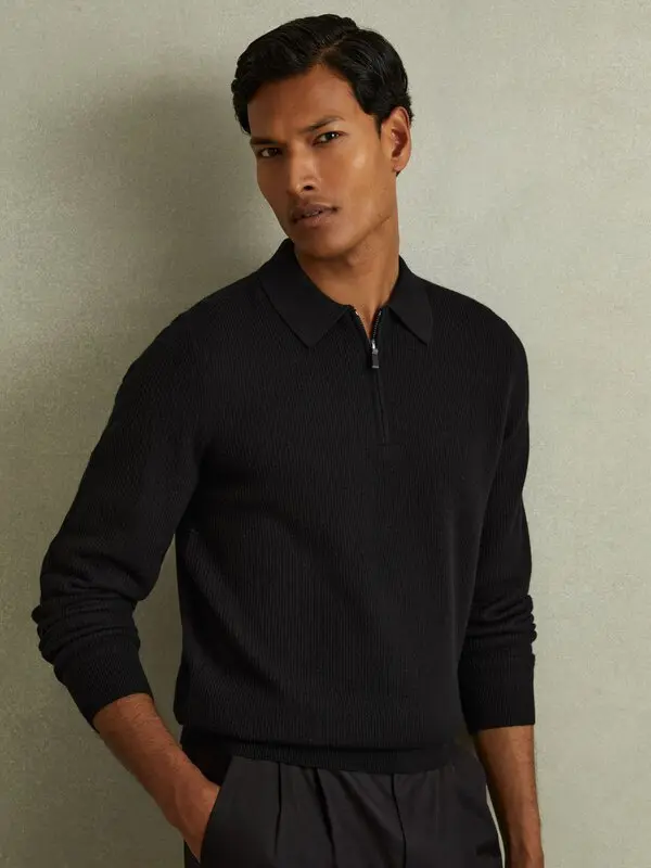 REISS Wool Half-zip Polo Shirt