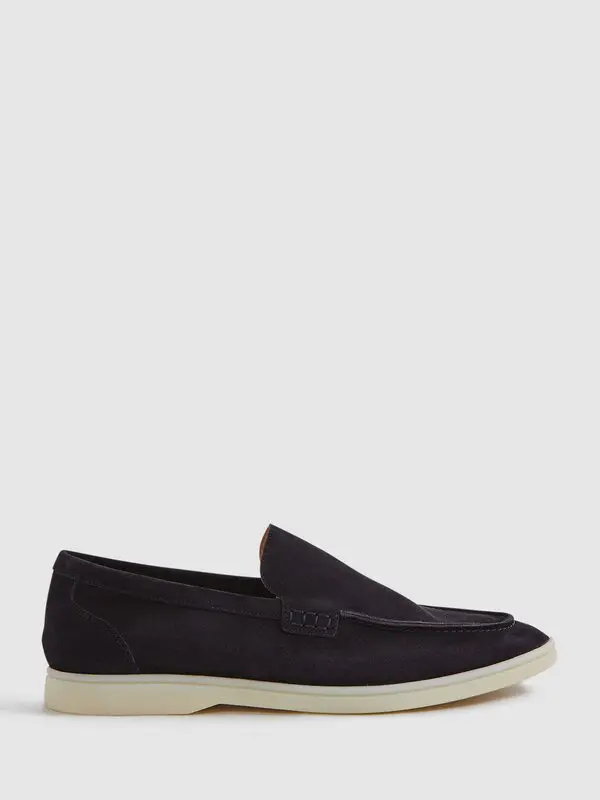 REISS Kason Suede Slip-on Loafers - Navy