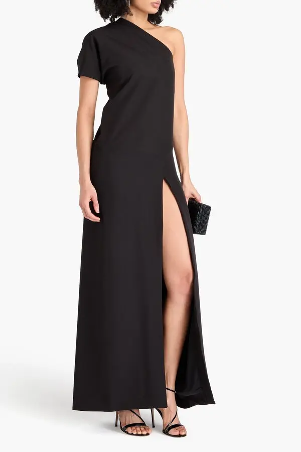 RHEA COSTA One-shoulder Crepe Gown