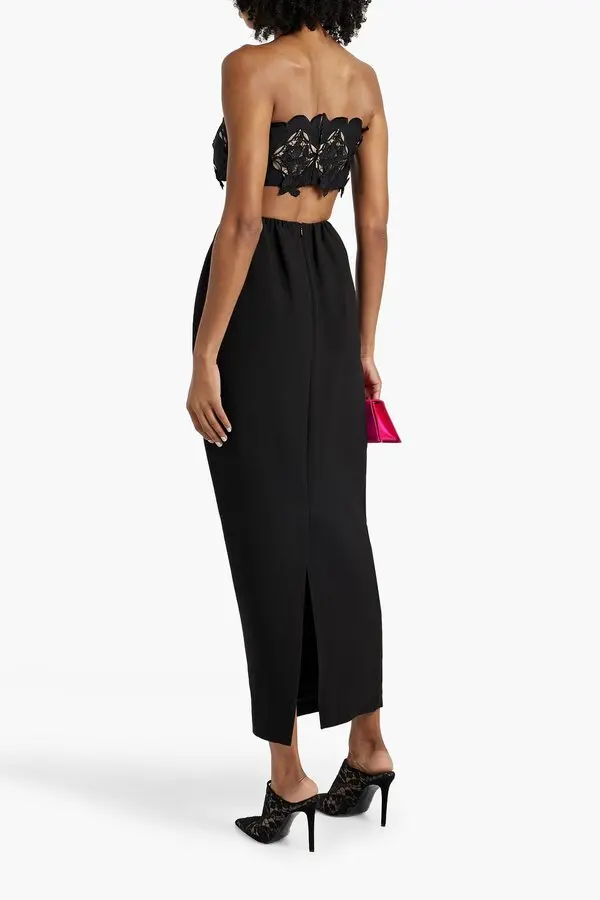 Oscar De La Renta Strapless Cropped Guipure Lace Top