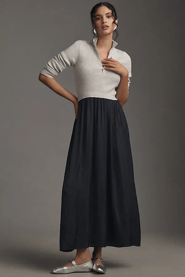 Anthropologie Thea Long-Sleeve Half-Zip Maxi Dress In Grey - 70% Off |  Editorialist
