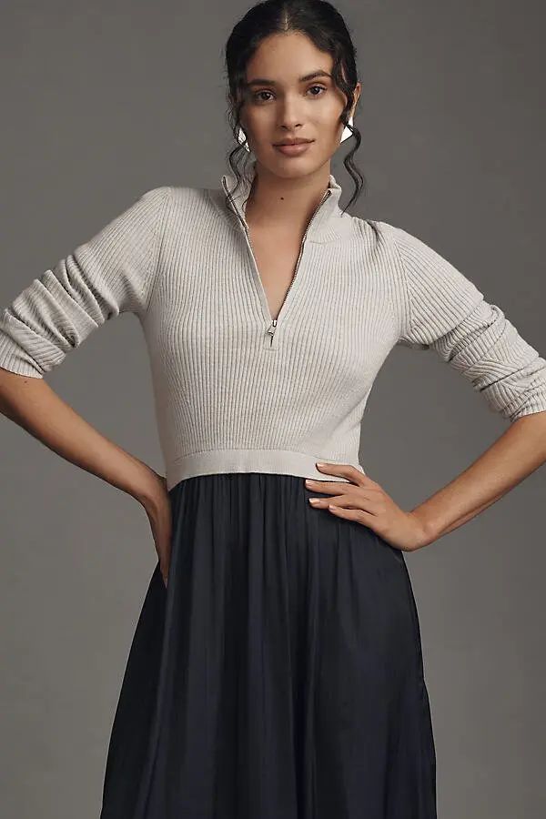 Anthropologie Thea Long-Sleeve Half-Zip Maxi Dress In Grey - 70% Off |  Editorialist