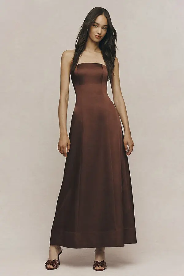 MARE MARE Piper Strapless Fit & Flare Maxi Dress - Chocolate