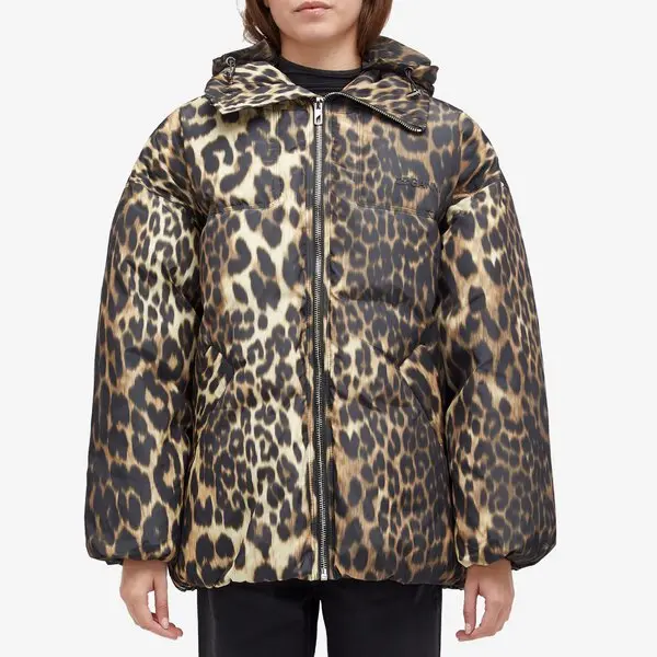 GANNI Leopard Print Puffer Jacket