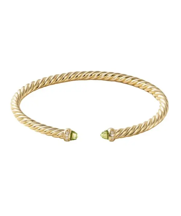 David Yurman Modern Cable 18-karat Gold, Peridot And Diamond Cuff - Green