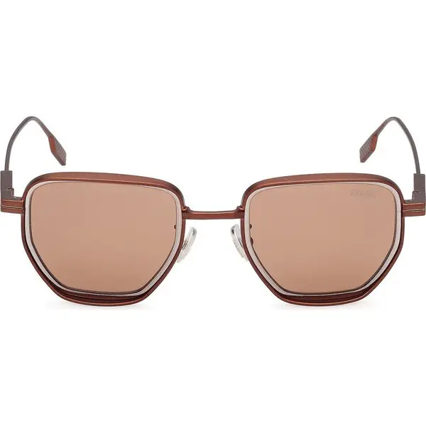 Zegna 49mm Geometric Sunglasses - Matte Vicuna / Ruthenium