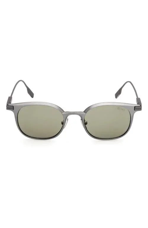 Zegna 50mm Round Frame Sunglasses - Light Silver/ Gunmetal / Green