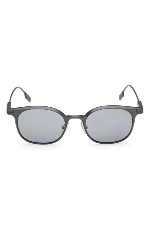 Zegna 50mm Round Frame Sunglasses - Matte Dark Silver / Dark Blue
