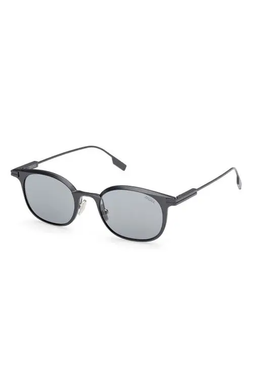 Zegna 50mm Round Frame Sunglasses - Matte Dark Silver / Dark Blue