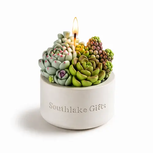 SOUTHLAKE GIFTS Succulent Candle In Concrete Vessel - Jade/lilac/sage